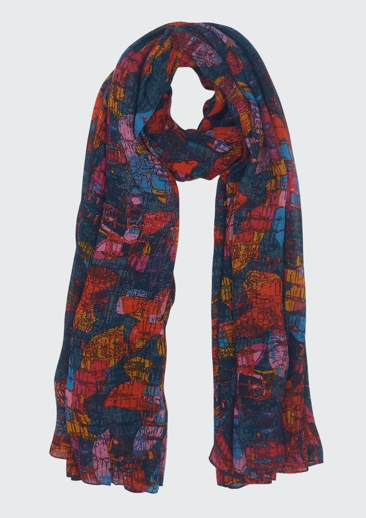Colourful Daisy Print Scarf (SE-2921_Blue) – Vivante By VSA